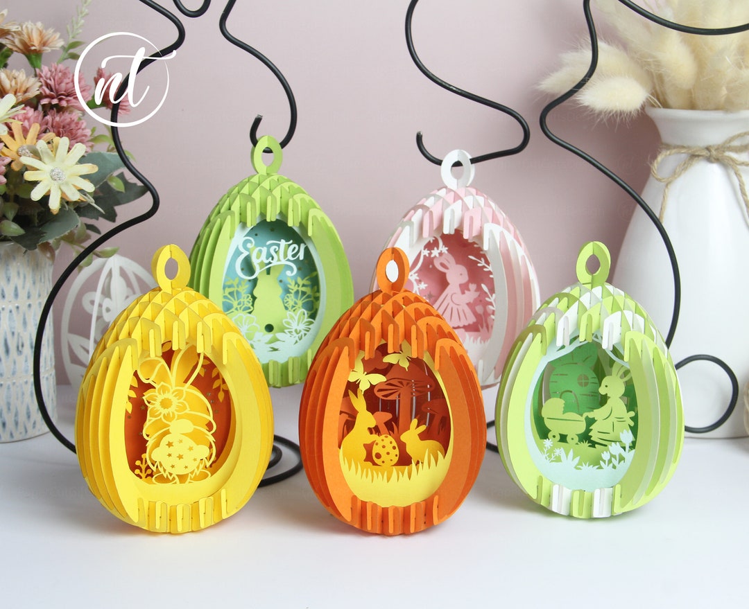 Combo 5 Templates Easter Eggs Paper Cut SVG Files, Easter Bunny Egg ...