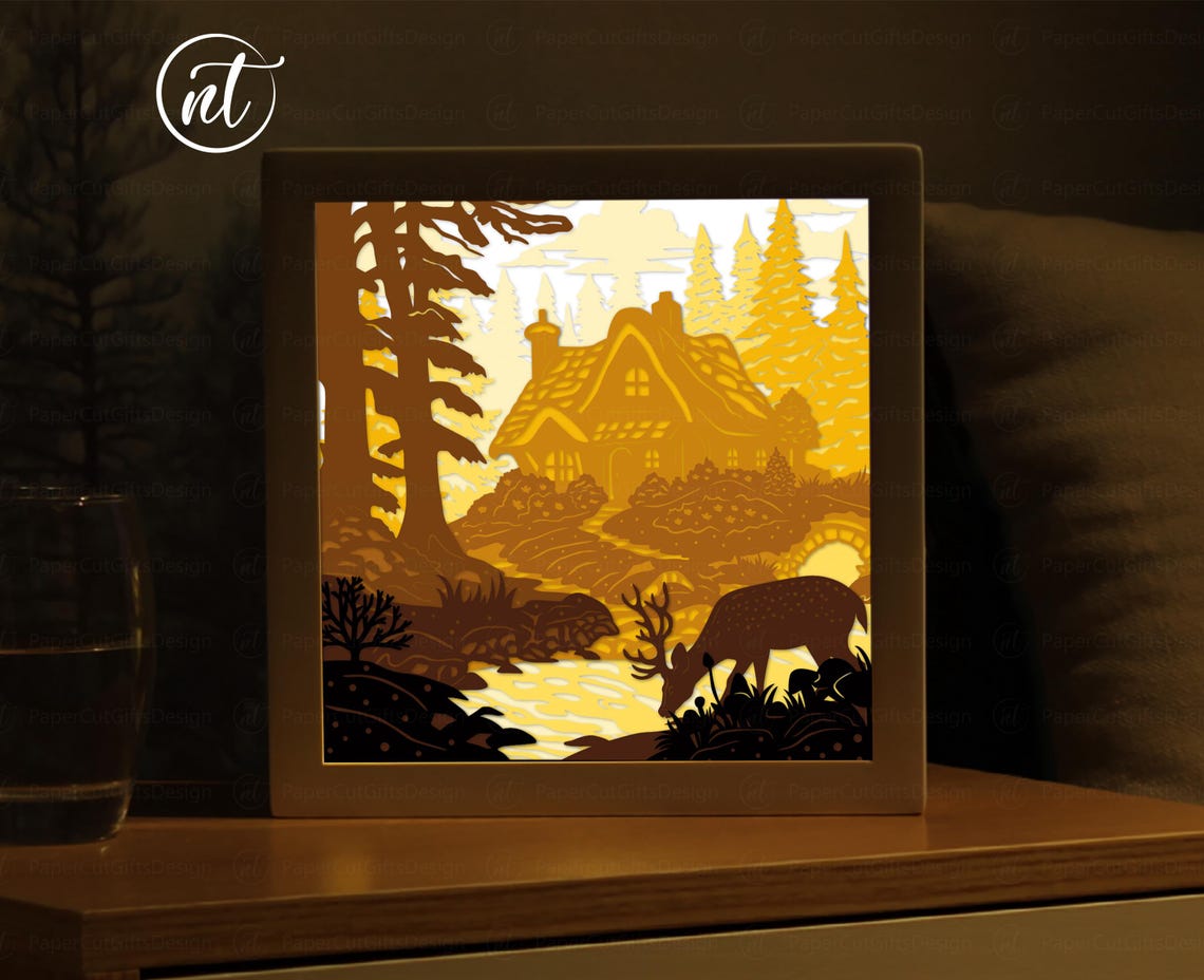 Deer Winter Forest Lightbox Template: Paper Cut Shadow Box (digital ...