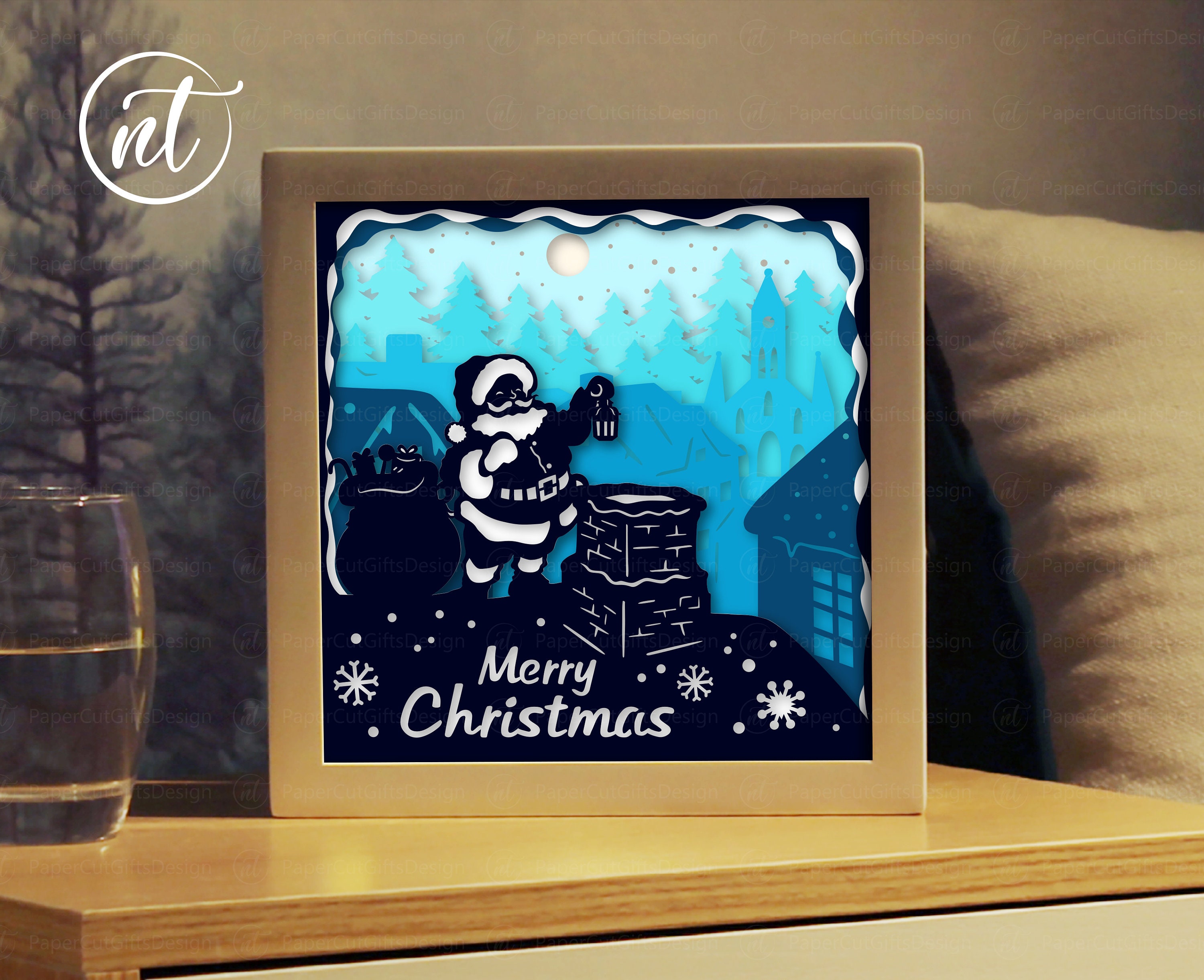 Santa Claus 3D Shadow Box Christmas Shadow Box SVG Merry - Etsy