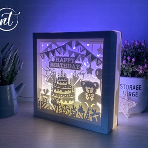 Happy Birthday Light Shadow Box, Paper Cut Shadow Box, Shadowbox Card ...