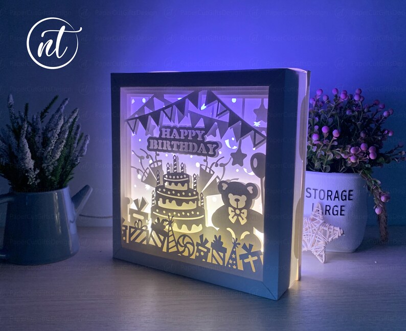 Happy Birthday Light Shadow Box Paper Cut Shadow Box - Etsy