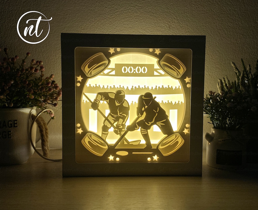 Hockey Light Box Template: Sports Paper Cut Shadow Box (SVG, PDF, PNG ...
