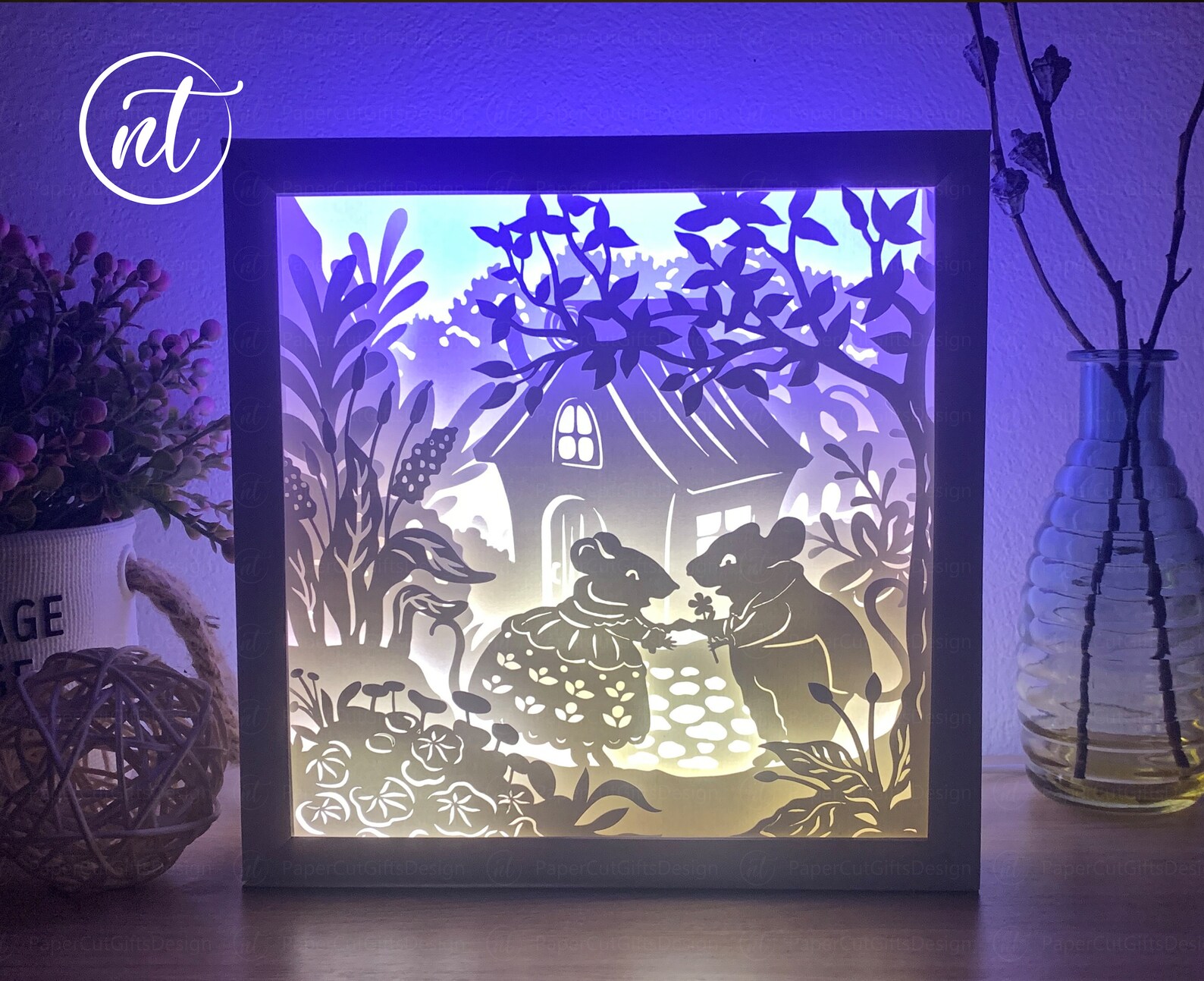 Mouse Couple Light Shadow Box Paper Cut Shadow Box Shadowbox - Etsy