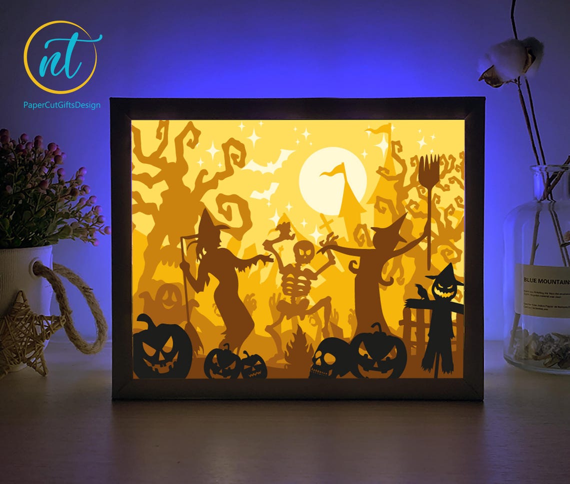 Halloween Dance Lightbox Template, Shadow Box, Paper Cut Shadow Box ...