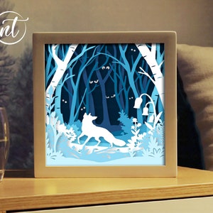 Fox in the Forest Lightbox Template, Paper Cut Shadow Box Template ...