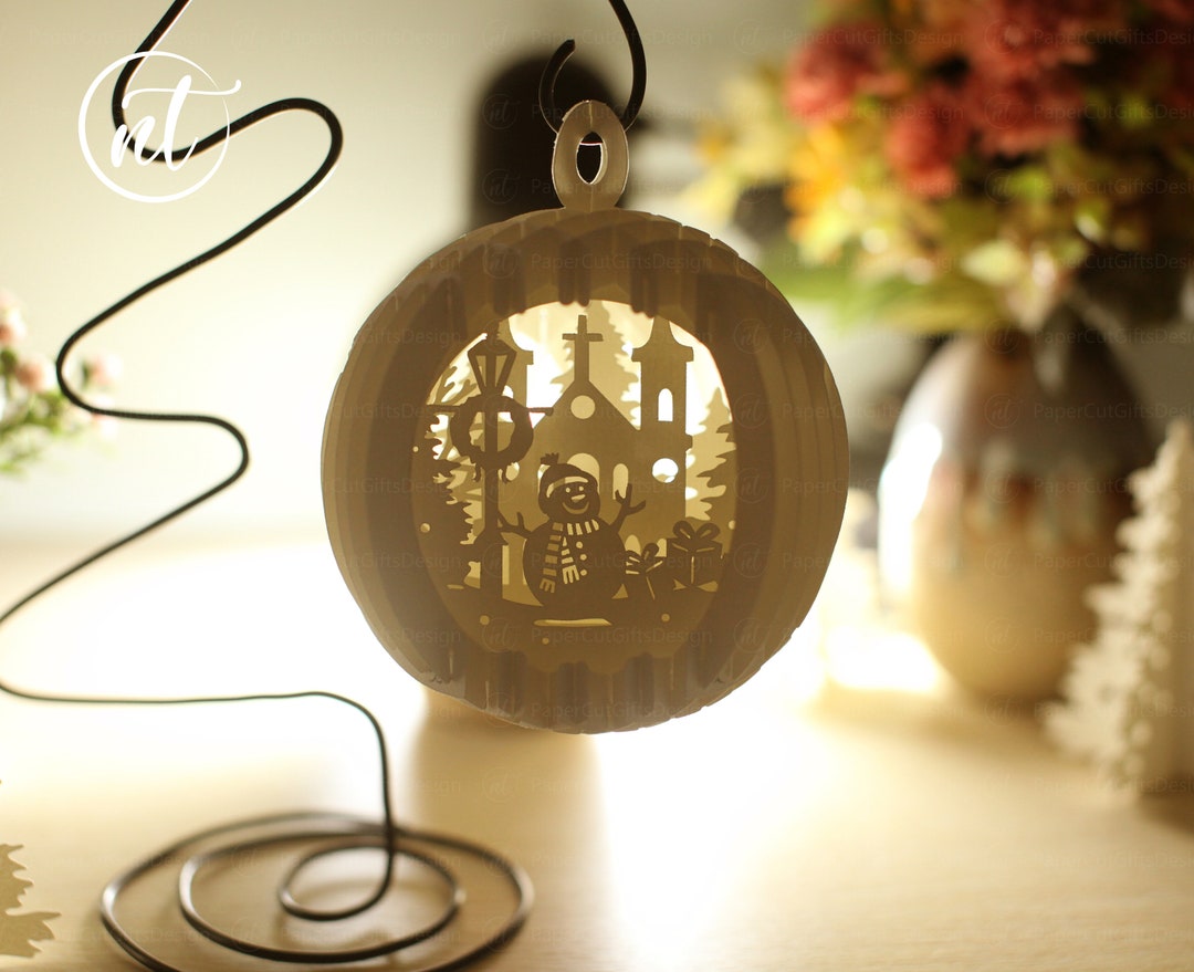 Snowman Christmas Sphere Card: 3D Paper Cutting Template (SVG, PDF) - Etsy