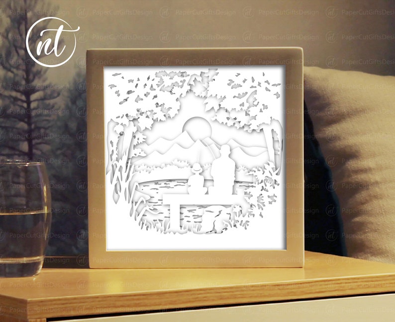Father and Son Fishing Light Box Template Paper Cut Template | Etsy