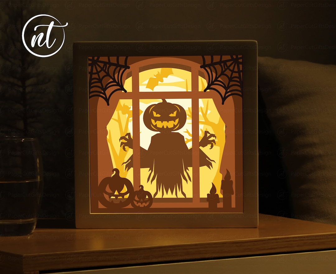 Halloween Lightbox Template: Scary Window Paper Cut Design (digital ...