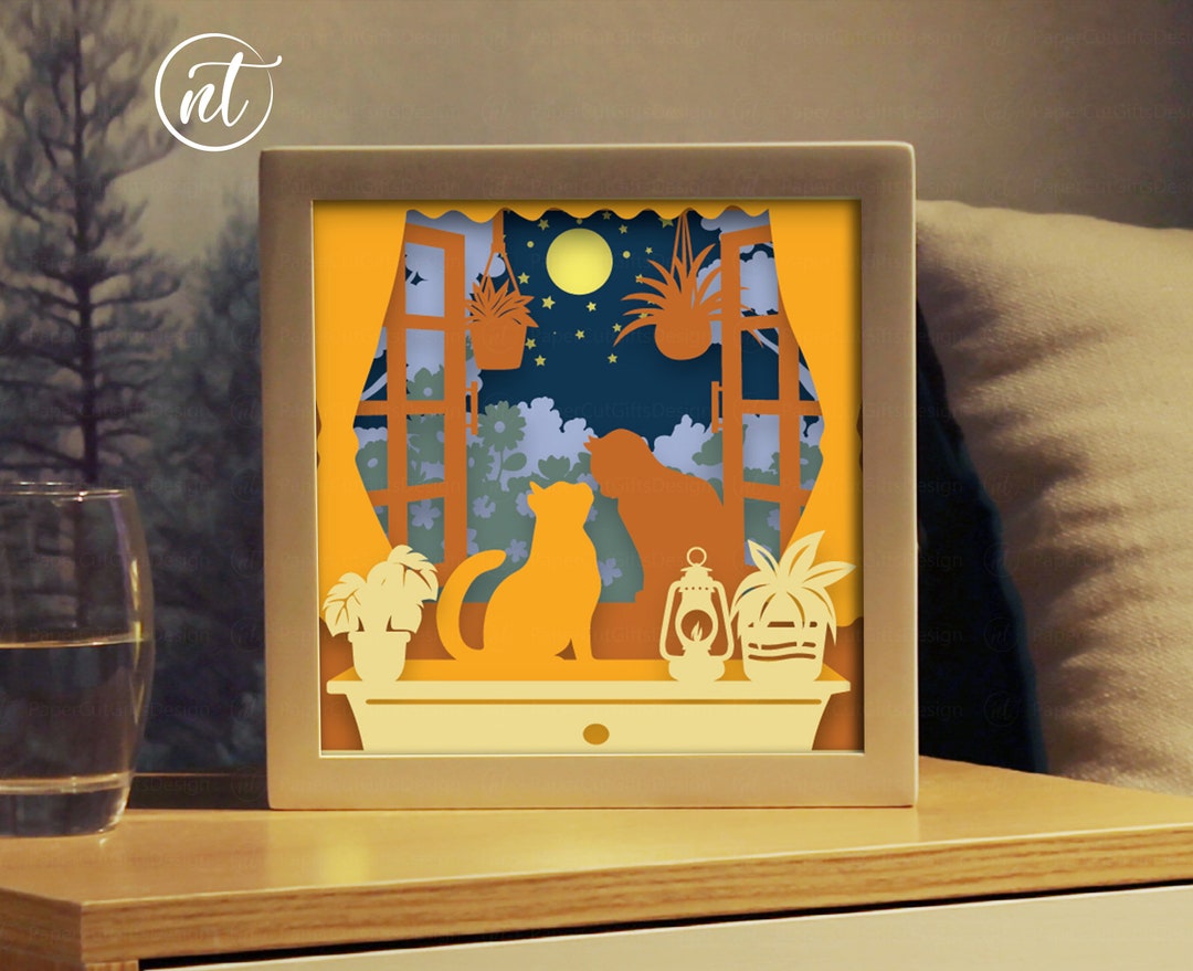 Cute Cats Couple Shadow Lightbox, Paper Cutting Template, Shadow Box SVG, Light Box SVG Files - Etsy