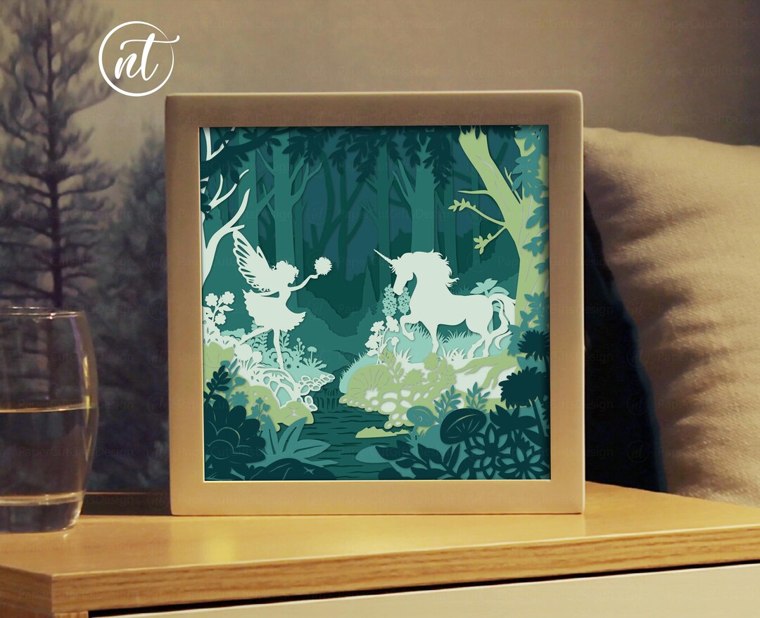 Fairy Tale Unicorn Lightbox Template: Paper Cut Shadow Box (digital ...