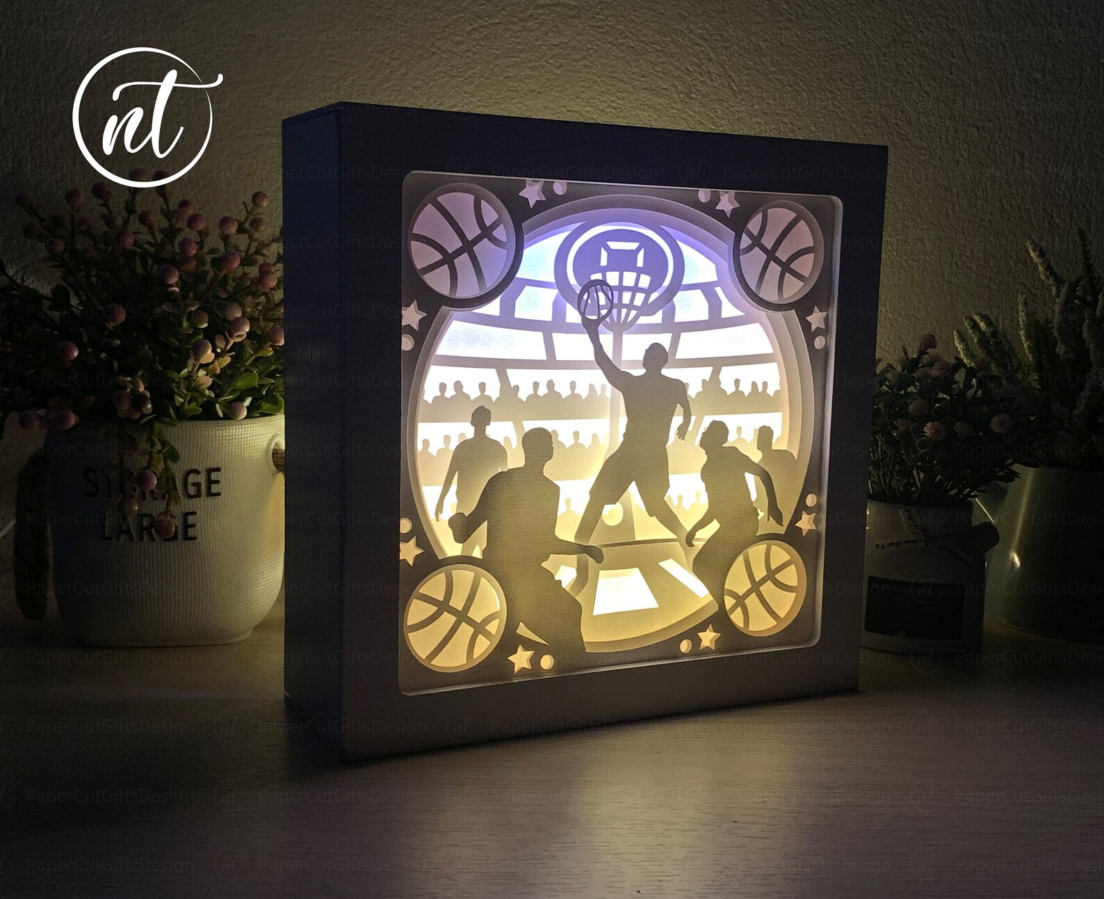 Basketball Shadow Box SVG: 3D Paper Cut Lightbox Template (digital File ...
