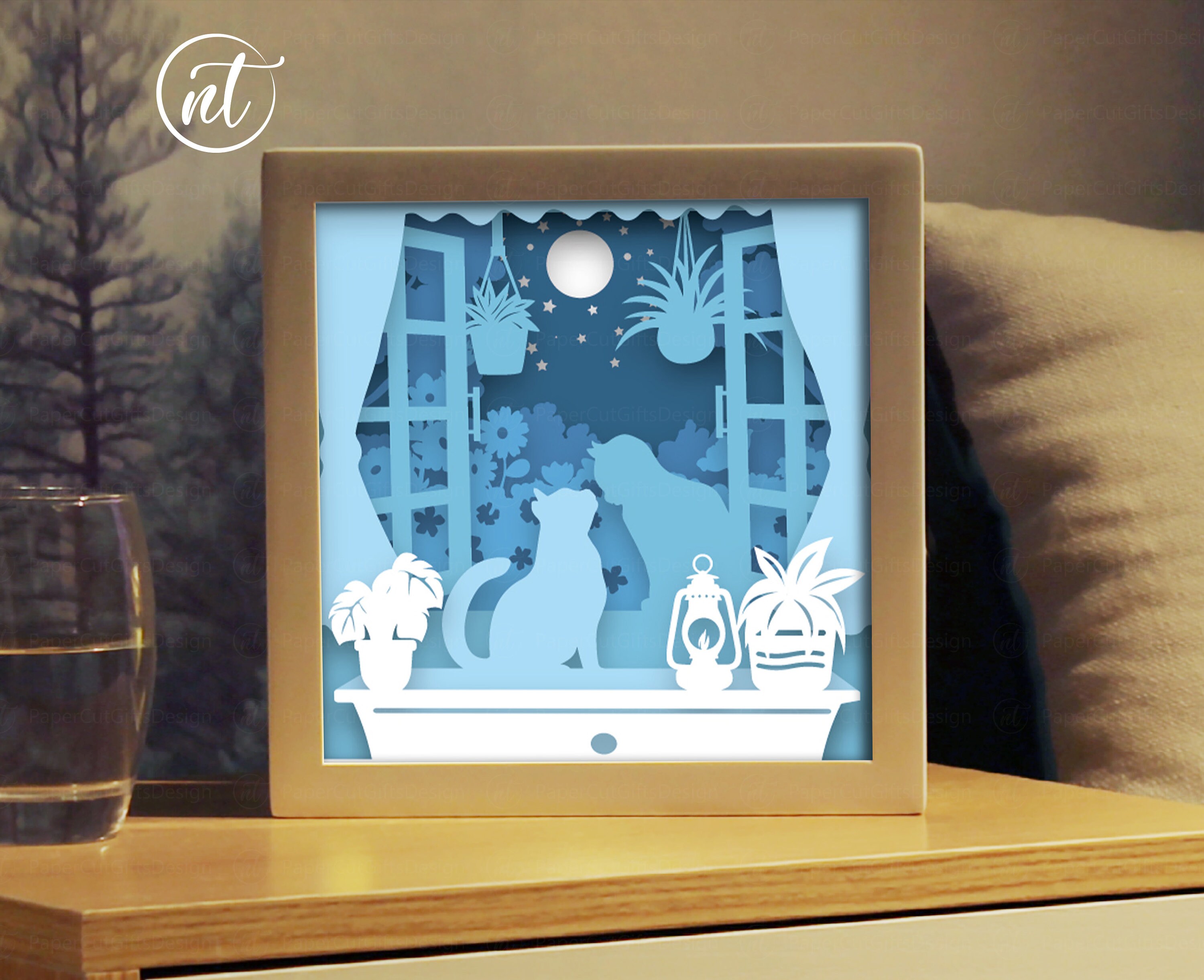 Cute Cats Couple Shadow Lightbox, Paper Cutting Template, Shadow Box ...