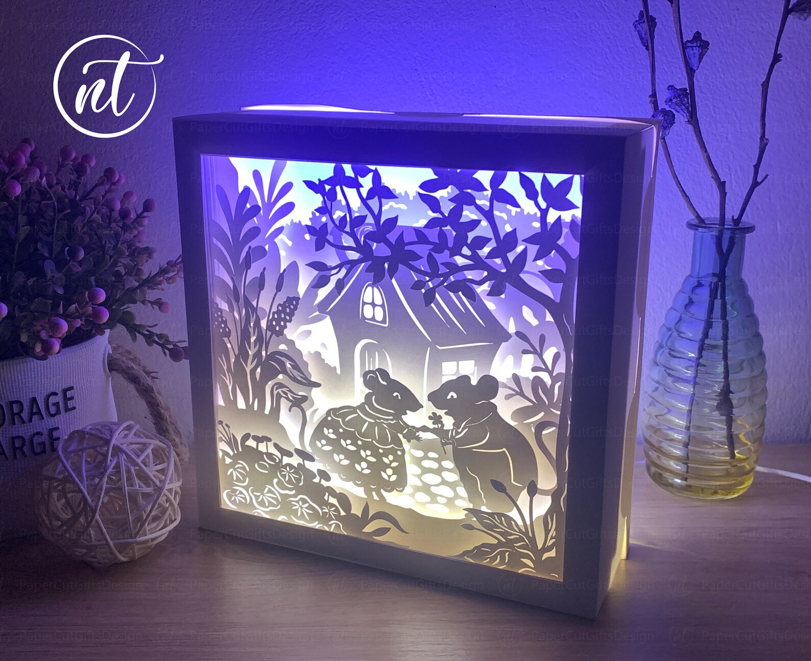 Mouse Couple Light Shadow Box Paper Cut Shadow Box Shadowbox - Etsy