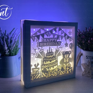 Happy Birthday Light Shadow Box, Paper Cut Shadow Box, Shadowbox Card ...