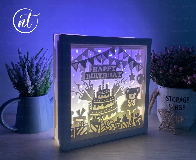 Happy Birthday Light Shadow Box Paper Cut Shadow Box - Etsy