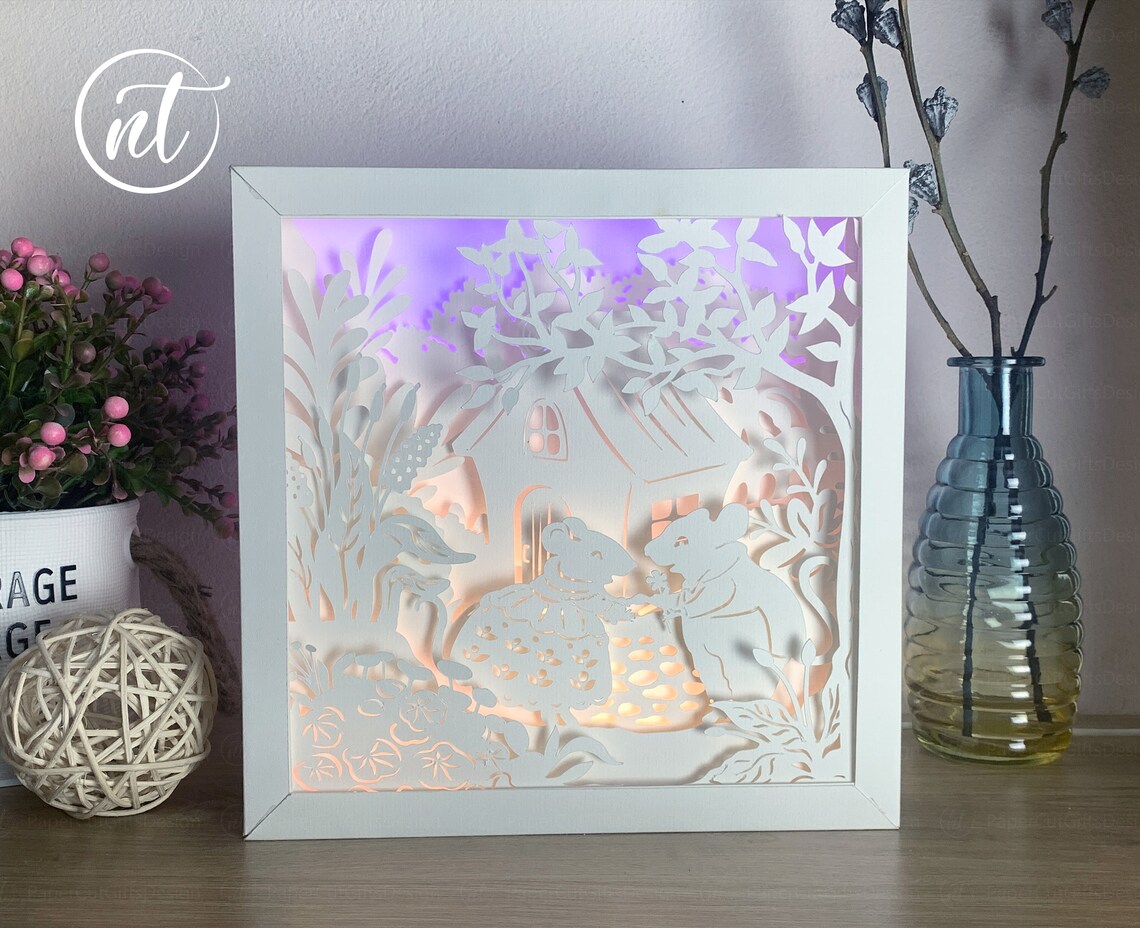Mouse Couple Light Shadow Box Paper Cut Shadow Box Shadowbox - Etsy
