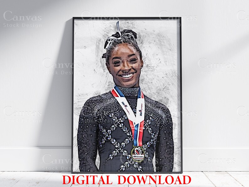 Simone Biles Poster, USA Olympic Gymnast, Wall Art Printable, Gold ...