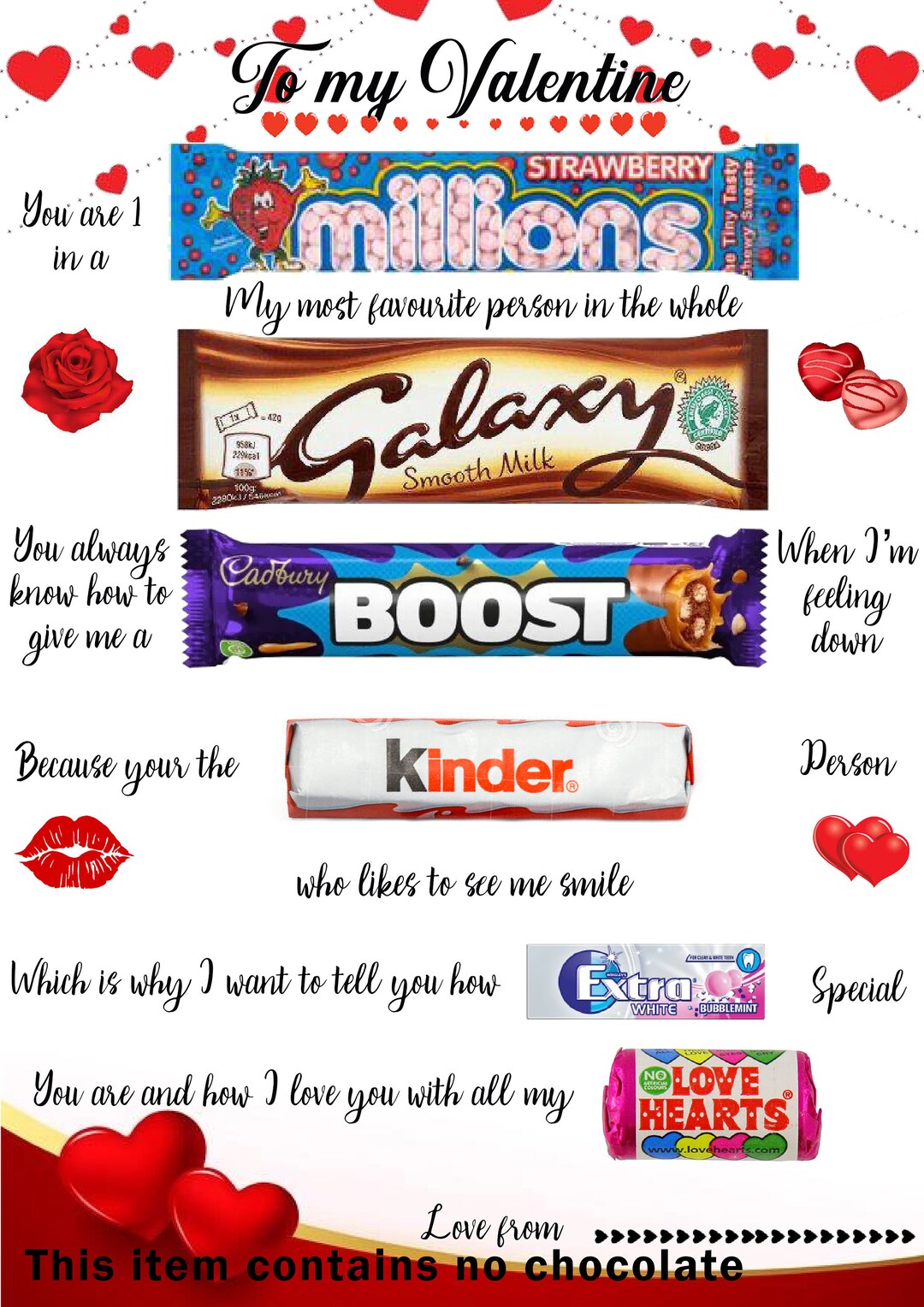 Valentines Chocolate Poem Chocolate Gift Be My Valentines - Etsy UK