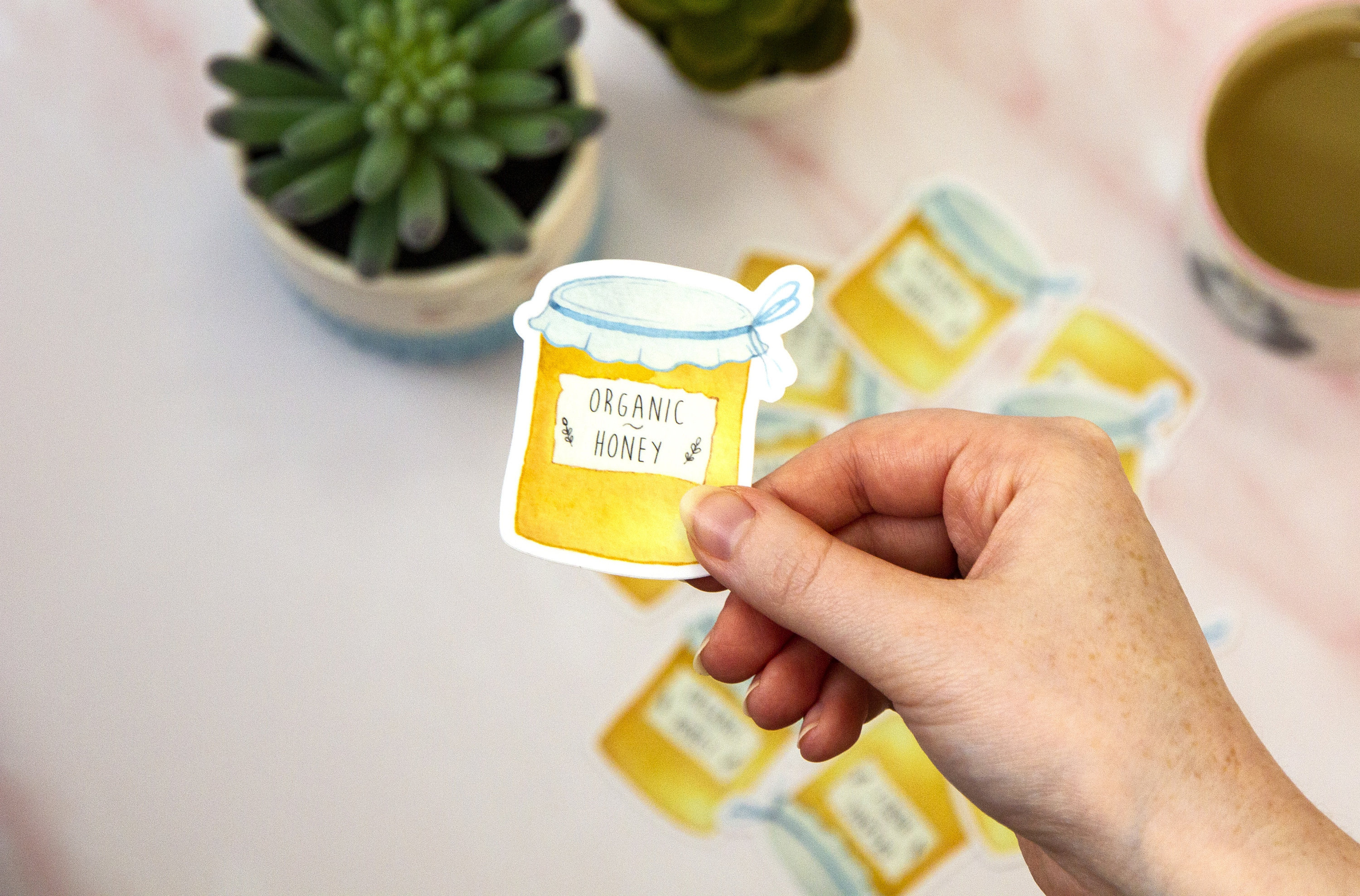 Honey Pot Sticker - Watercolour Vinyl Print - Handmade Gift Idea ...