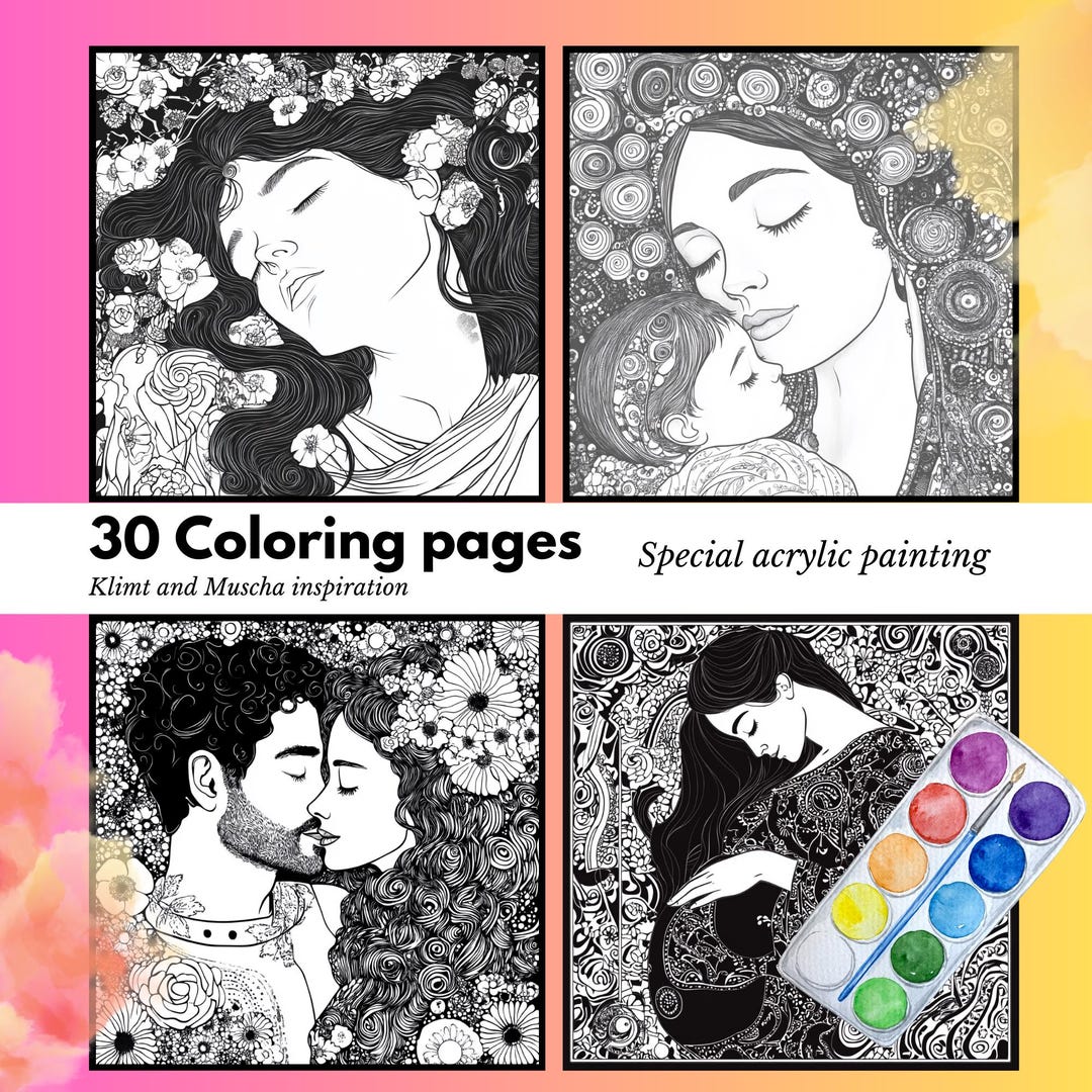 Coloring Book for Adults - Art Therapy - Klimt and Muscha Designs - Etsy