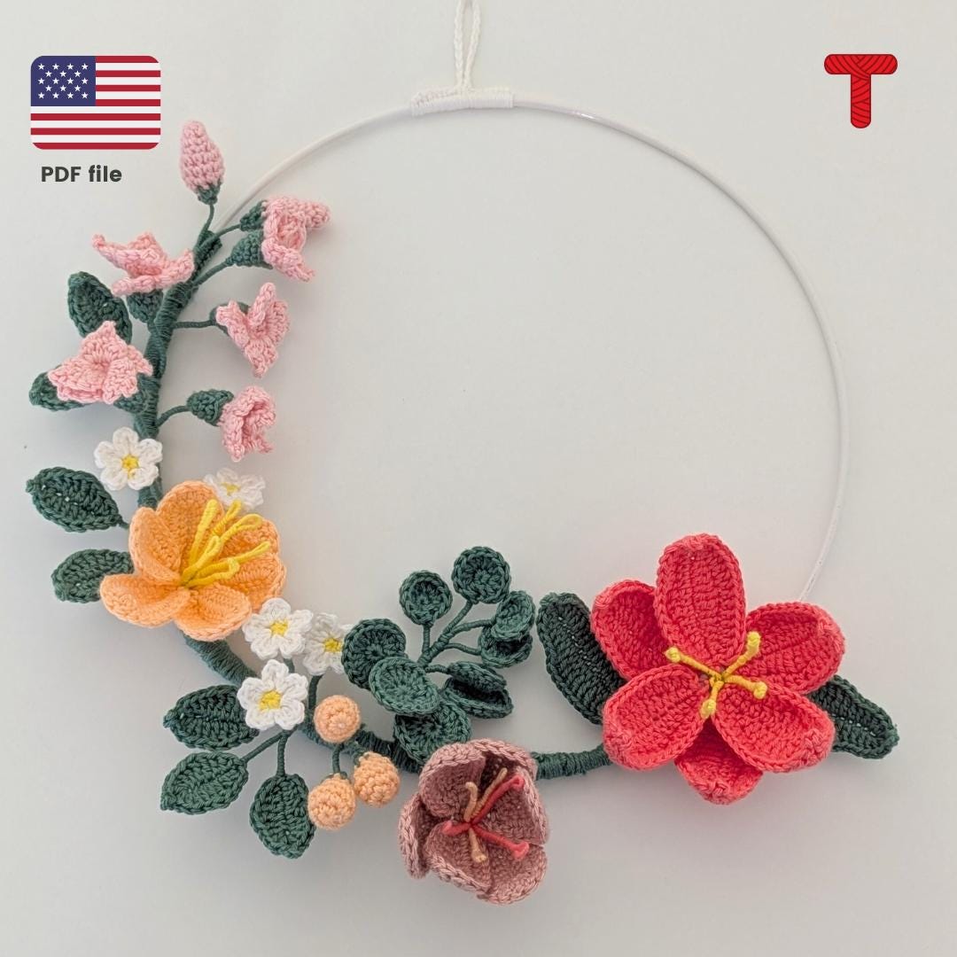 Flower Wreath, Crochet Flower Wreath, Flower Wreath Pattern, PDF ...