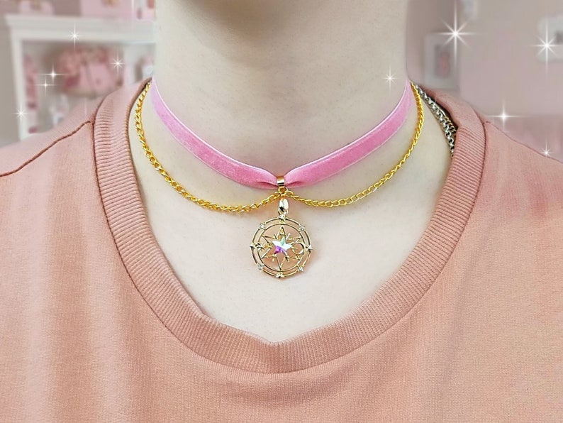 Kawaii Velvet Star and Moon Choker - Pastel Magical Girl Style With ...