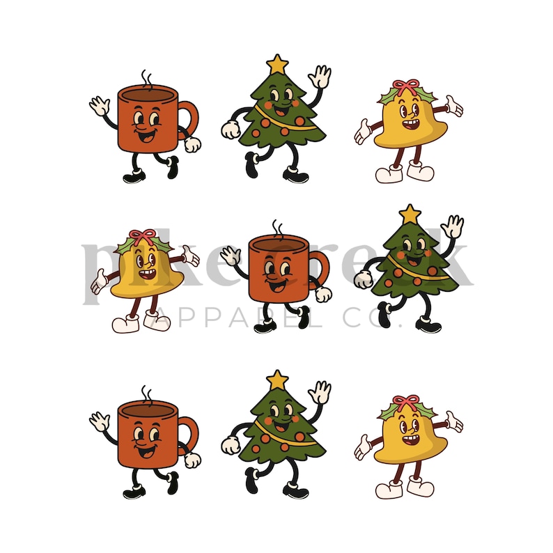 Retro Christmas Characters PNG - Etsy