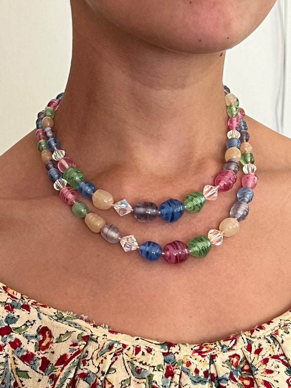Graduated Double Strand Hand-rolled Glass Bead Neckla… - Gem