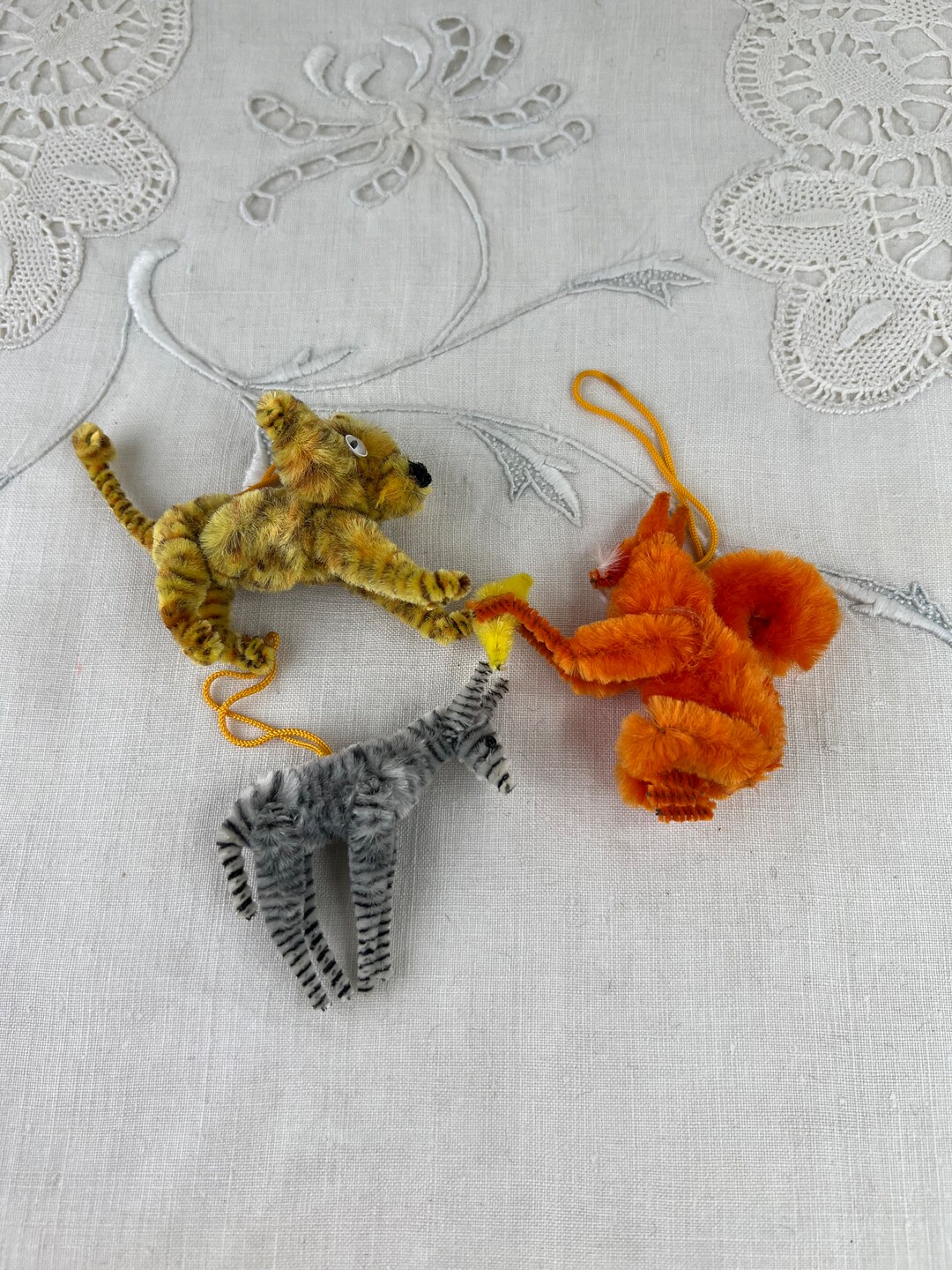 Chenille Pipe Cleaner Tiger, Zebra, Squirrel, 1950s Chenille Animals ...