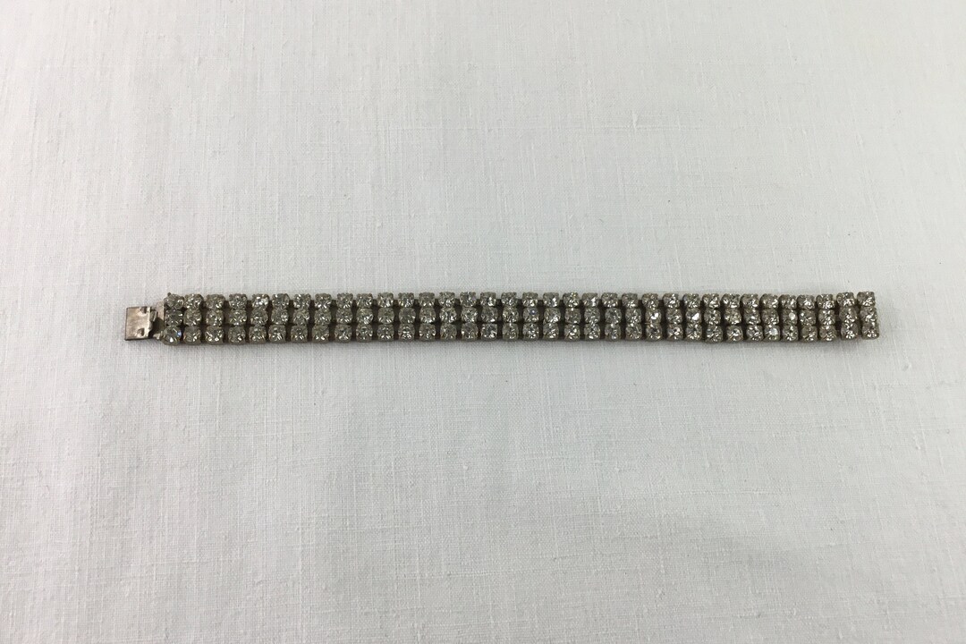 Vintage Rhinestone 3 Strand Bracelet, Rhinestone Bracelet - Etsy