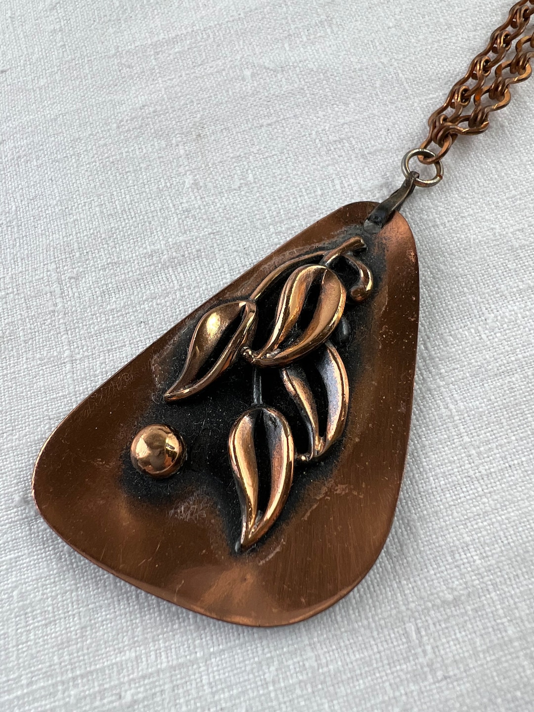 Vintage Copper Triad Pendant and Chain, Triad Pendant, Abstract Copper ...