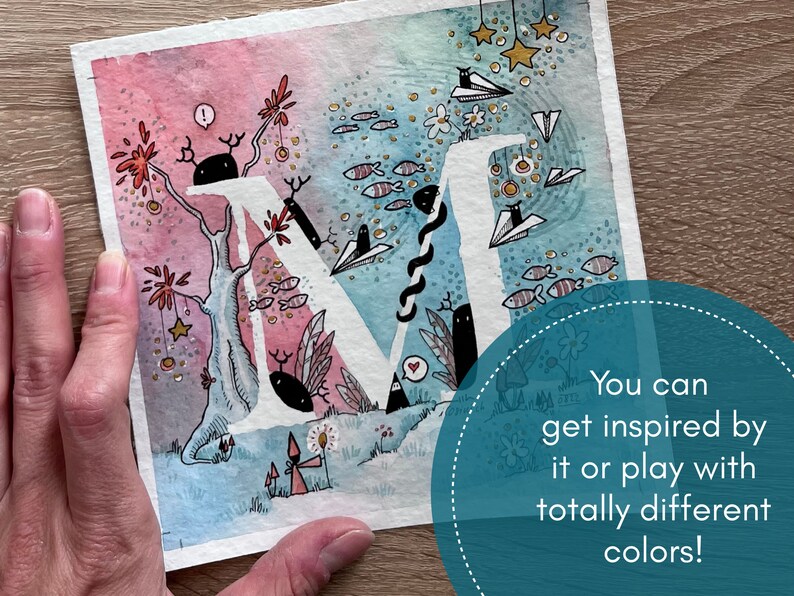 COLOURING PAGE Letter M With Fish and Small Paper Planes, Colouring ...