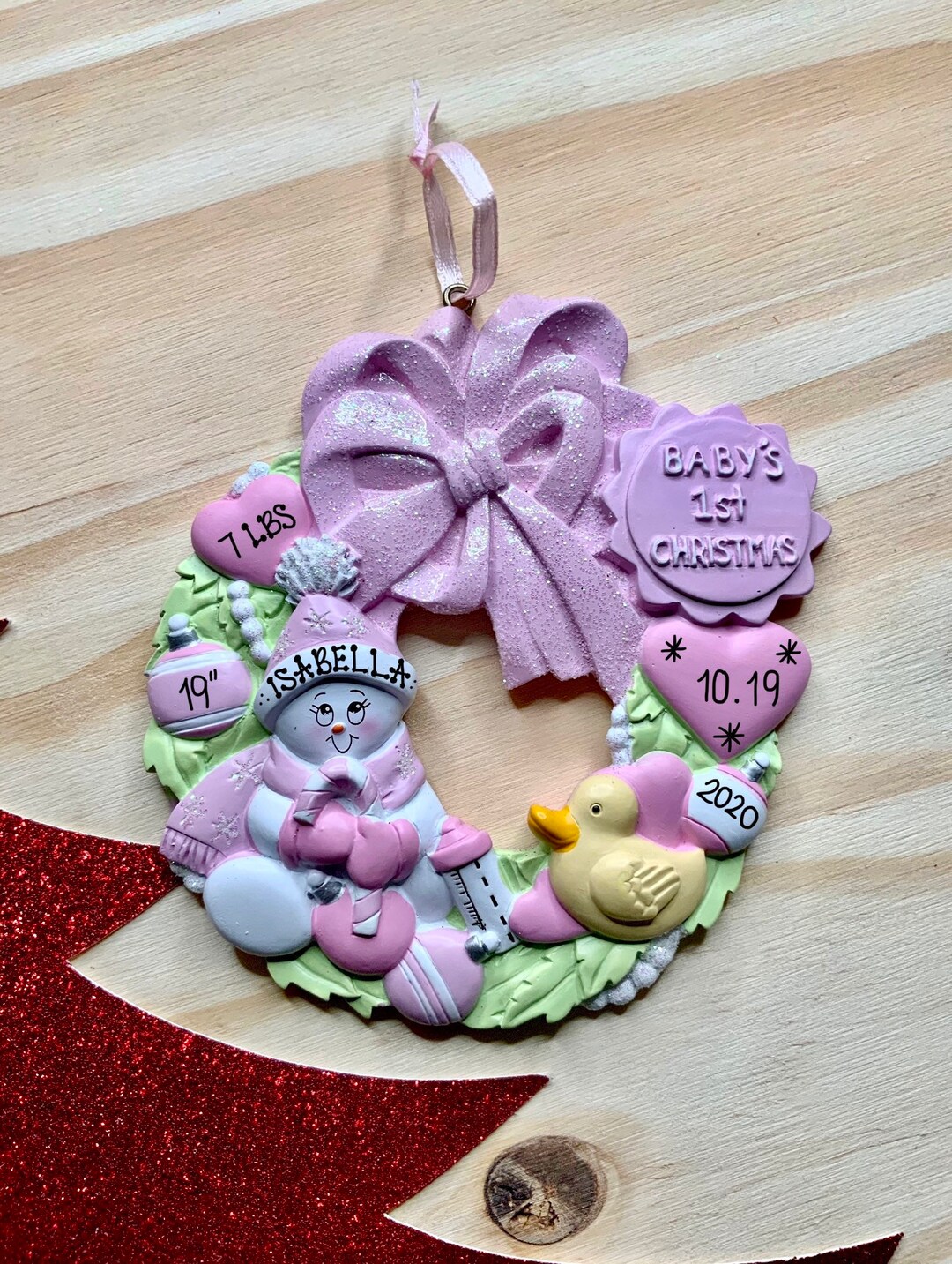 Pink Snowman Christmas Reef Babys First Christmas Personalized ...