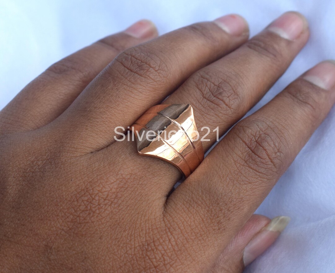 Signet Ring, Solid Copper Signet Ring, 14K Rose Gold Ring, Unique ...