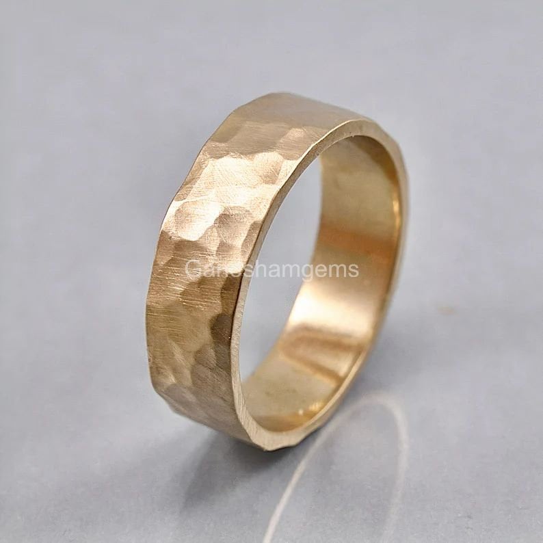 Mens Hammered Solid Brass Ring, Rustic Hammered Golden Brass Wedding ...