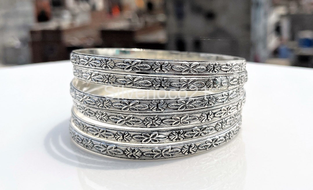 7 Set of Bangles Thick Bangles Set Silver Bangles Bangles - Etsy