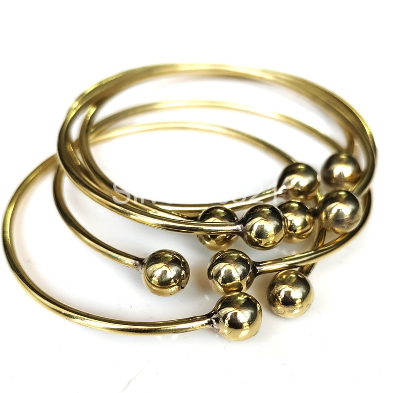 5 Set of Bangles, Solid Brass Bangles, Adjustable Ball Bead Bangles, West Indian Bangles ...