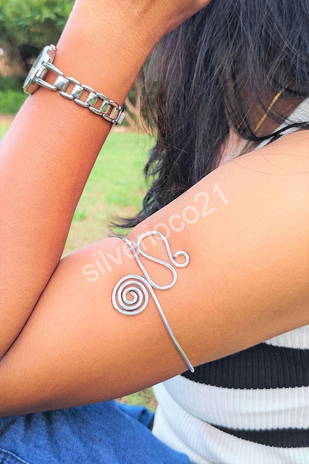 Spiral Arm Cuff Bangle, Upper Arm Cuff Bracelet, Solid Silver Arm Band ...