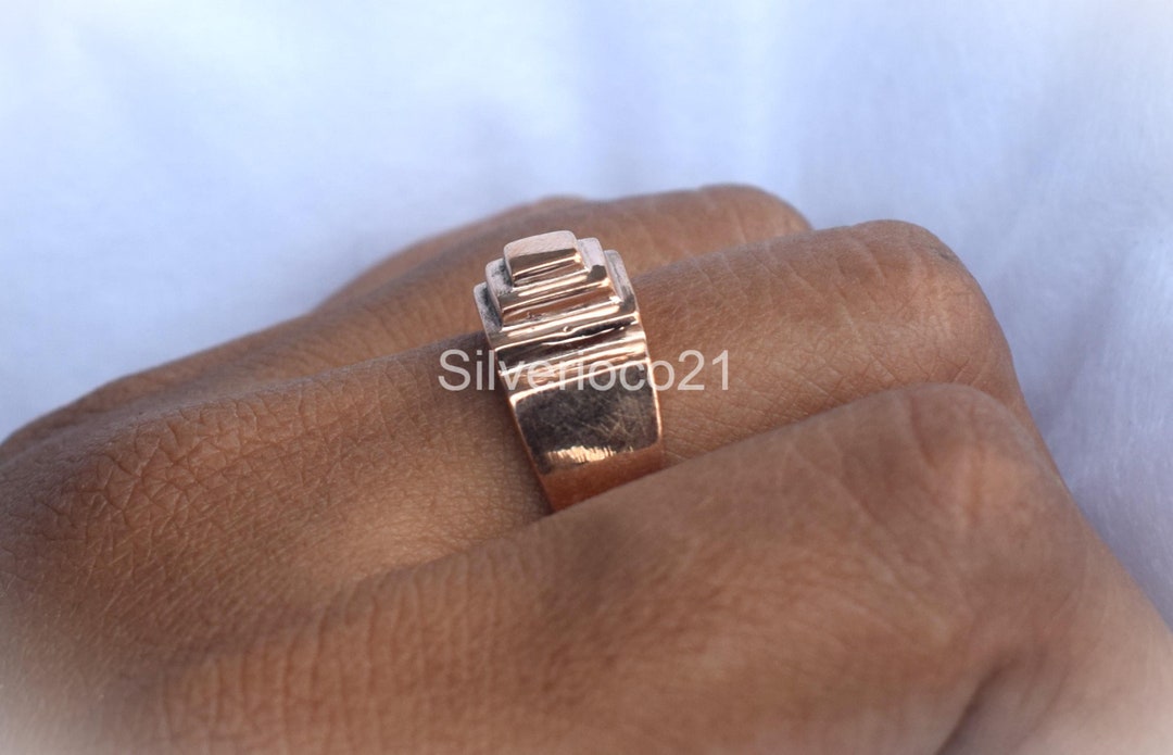 Pure Copper Ring, Step Squire Copper Signet Ring, Unique Copper Ring ...