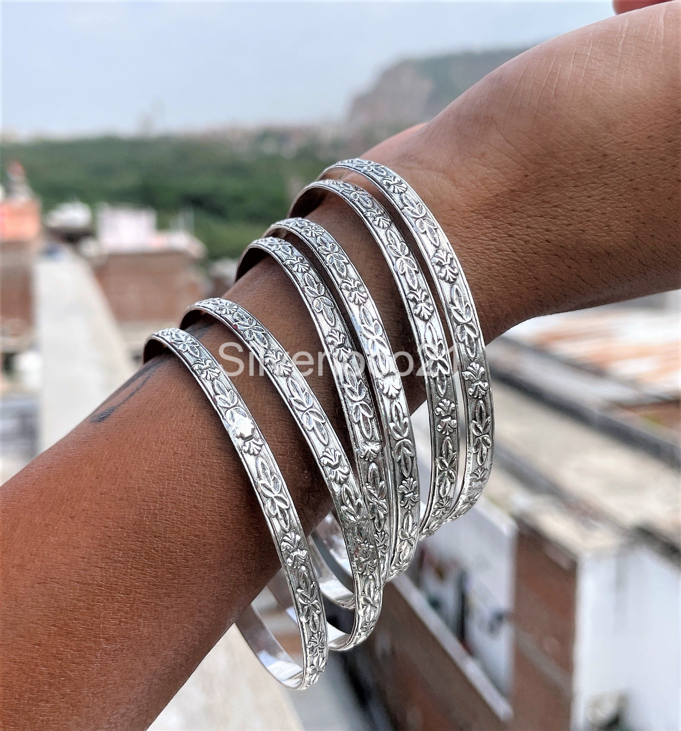 7 Set of Bangles Thick Bangles Set Silver Bangles Bangles - Etsy