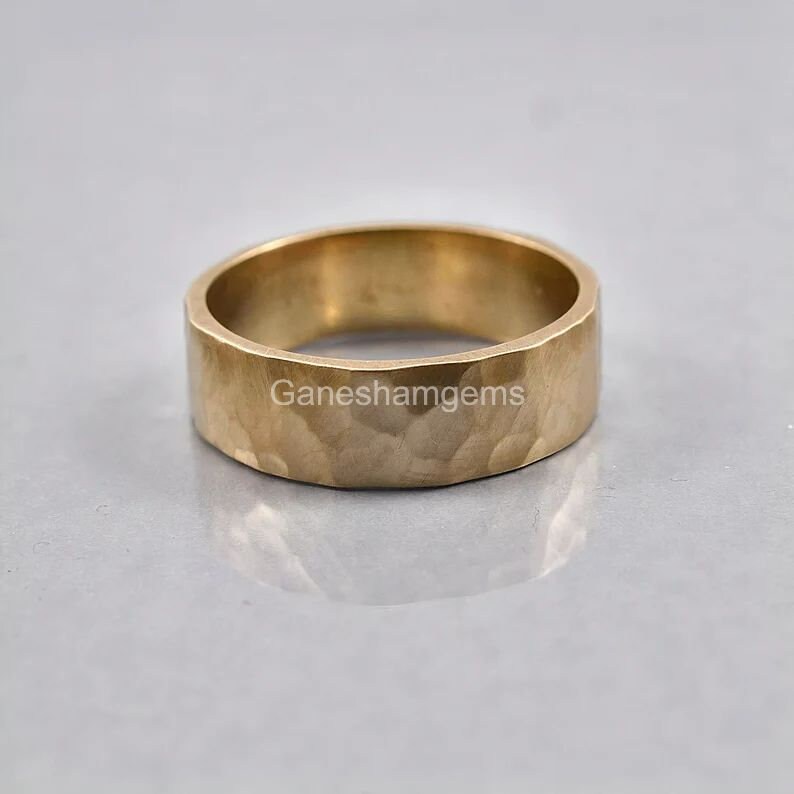 Mens Hammered Solid Brass Ring, Rustic Hammered Golden Brass Wedding ...