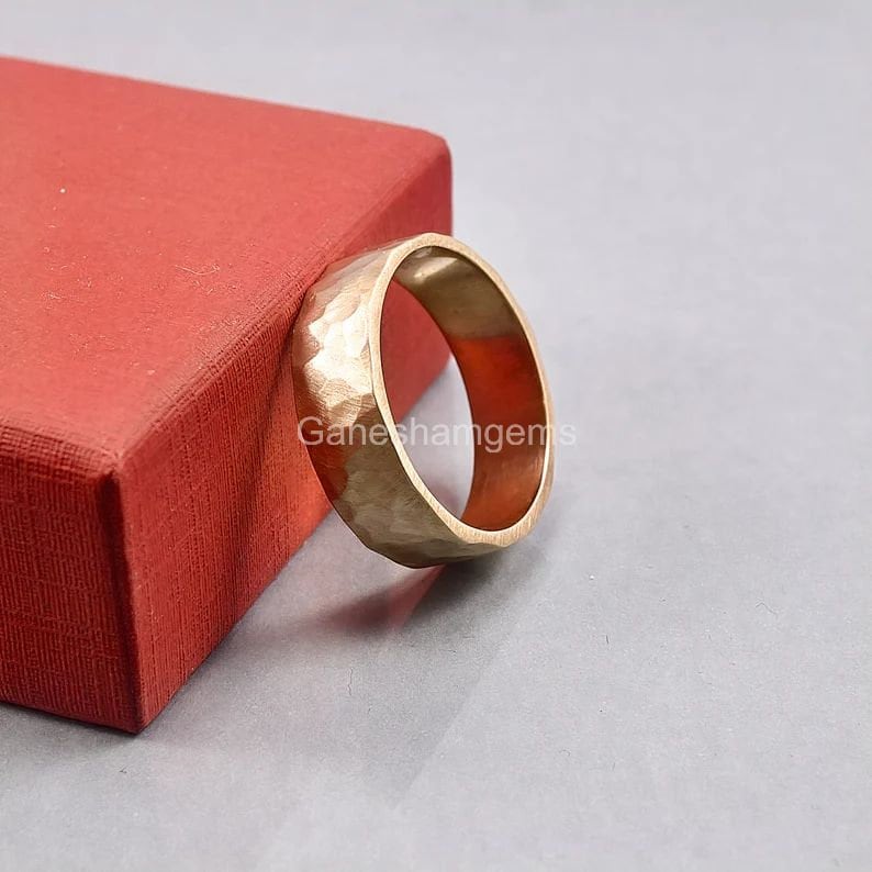 Mens Hammered Solid Brass Ring Rustic Hammered Golden Brass - Etsy