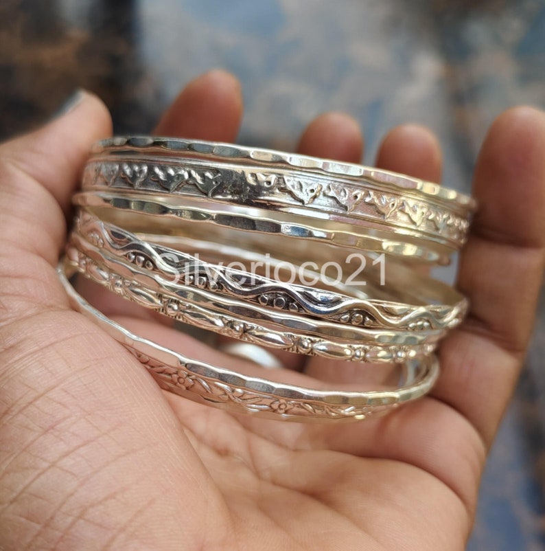 925 Silver Bangles Set, Indian Bangles, Stacking Bangles, 9 Pcs. Set of ...