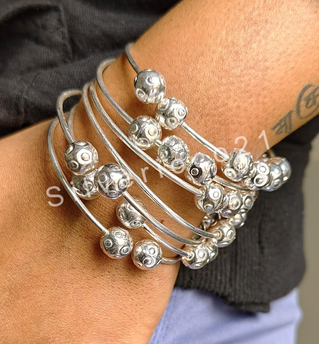 5 Set of Bangles, 925 Sterling Silver Bangles, Thick West Indian Bangle ...