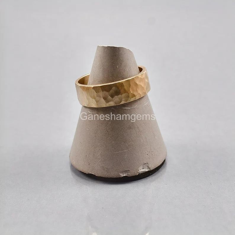 Mens Hammered Solid Brass Ring, Rustic Hammered Golden Brass Wedding ...