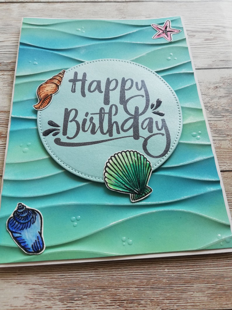 Handmade Under the Sea Card With Shells. Hand Colored Background With ...