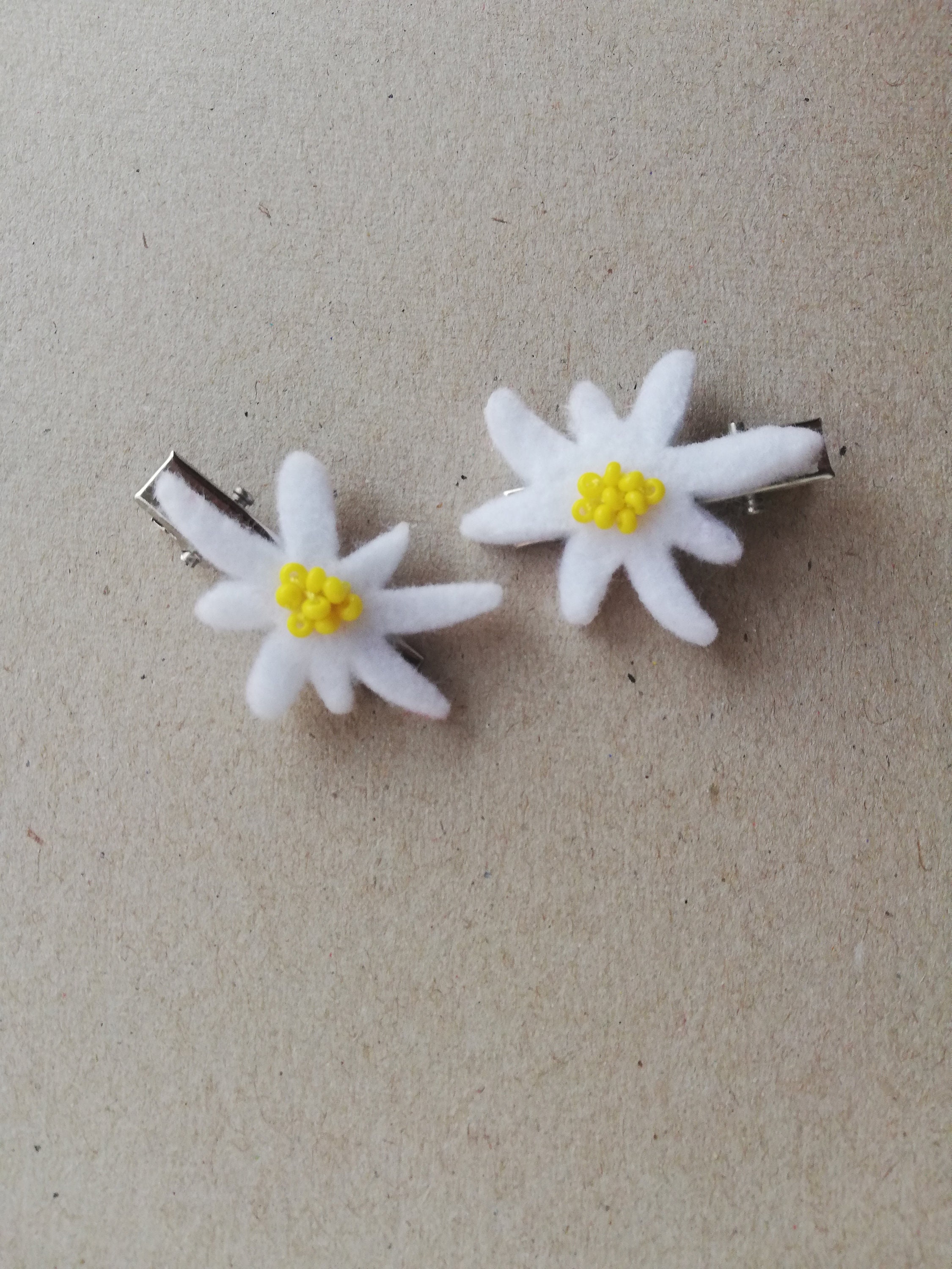 Pair of Handmade Edelweiss Hair Pins Made of Cutout Felt and Sewn on ...