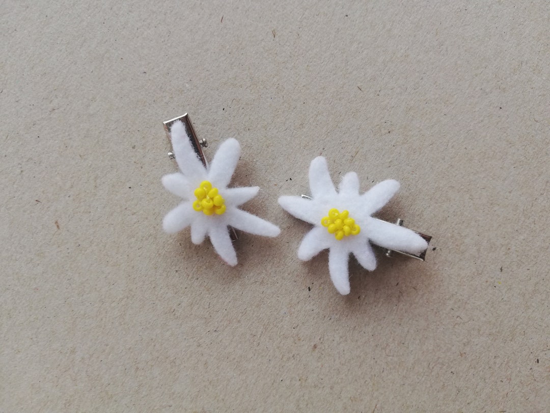 Pair of Handmade Edelweiss Hair Pins Made of Cutout Felt and Sewn on ...