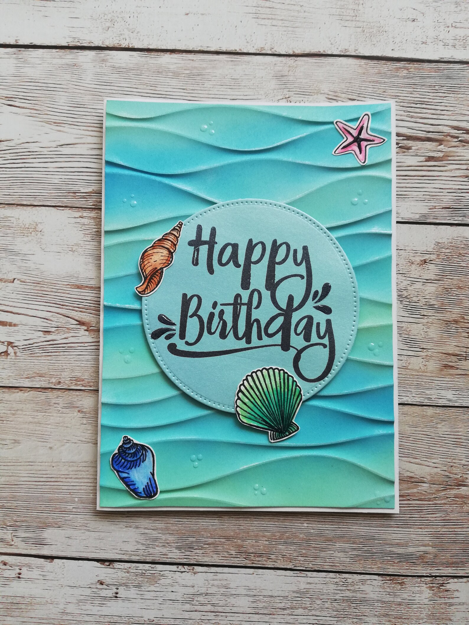 Handmade Under the Sea Card With Shells. Hand Colored Background With ...