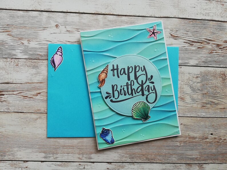 Handmade Under the Sea Card With Shells. Hand Colored Background With ...